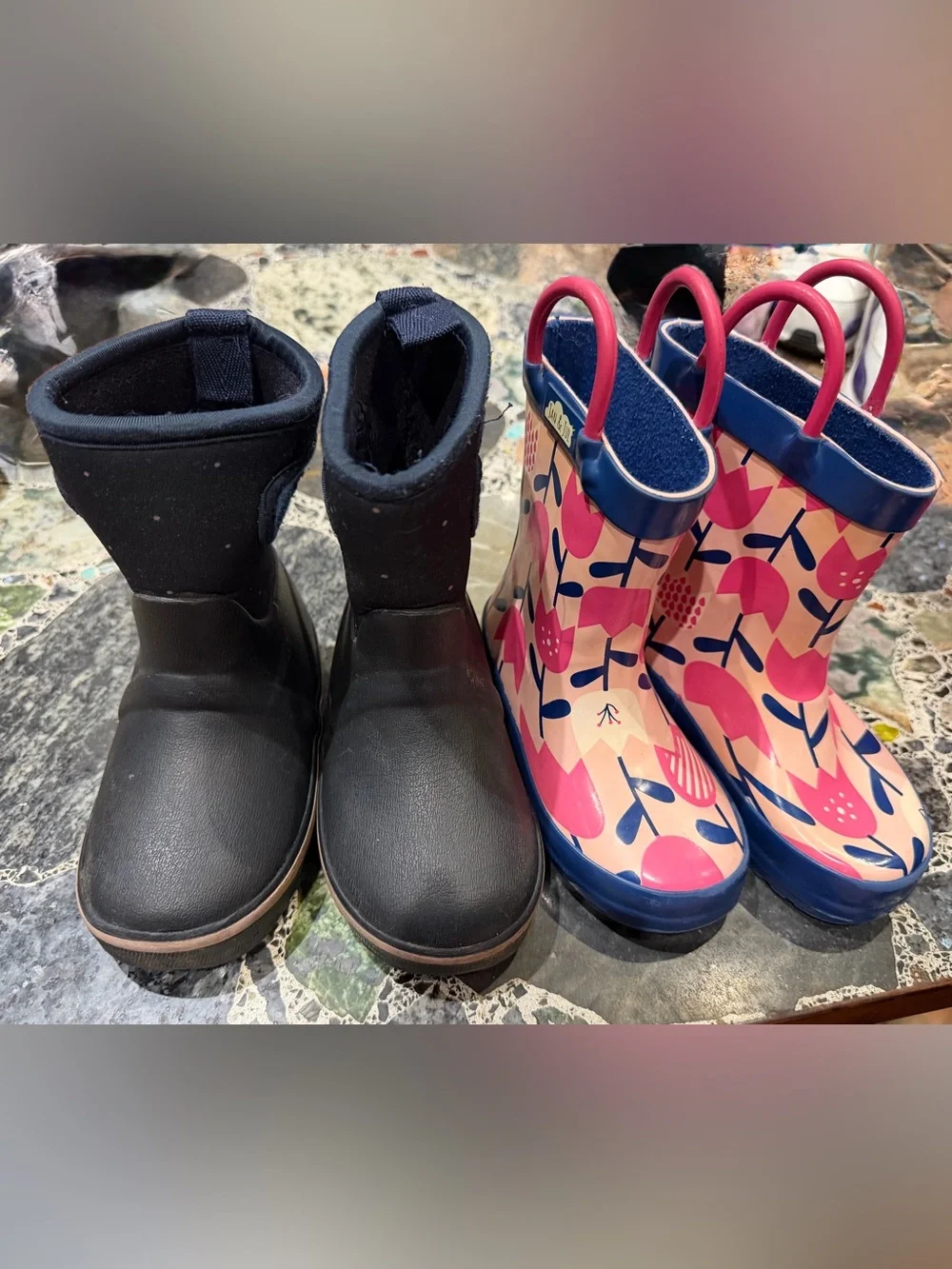 Shoes | Two Kids Waterproof Pink Floral Rain Boots With Easy Pull ...